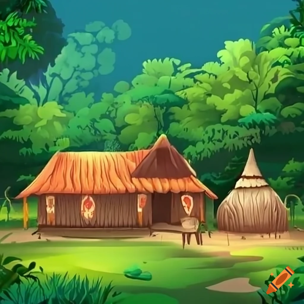 Indian hut in a beautiful natural setting on Craiyon