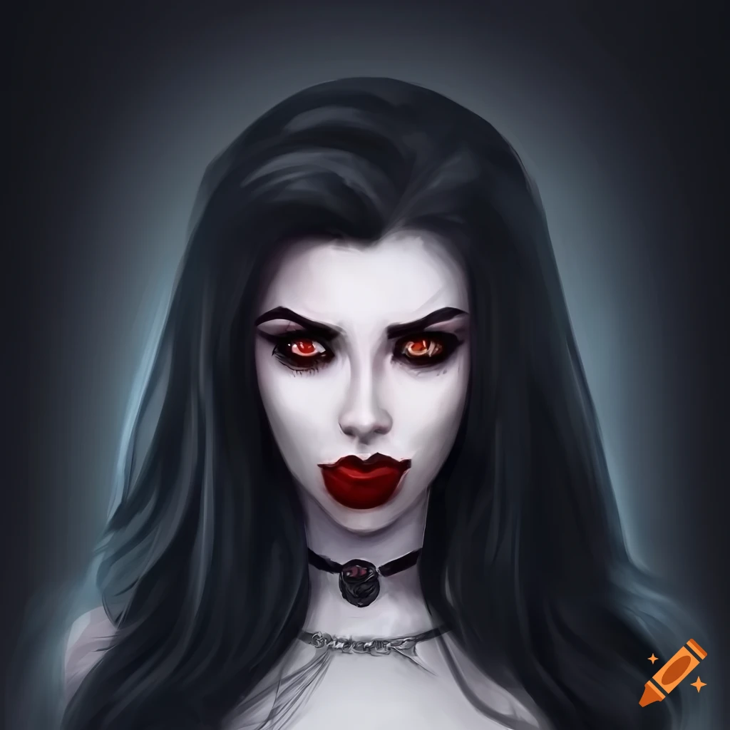Art Of A Gothic Vampire Girl With Pale Skin Black Hair And Red Lips