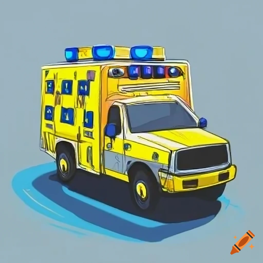 Yellow rapid emergency response vehicle drawing on Craiyon