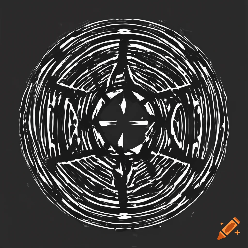 Minimalistic cargo cult logo arranged in a circle on black background ...