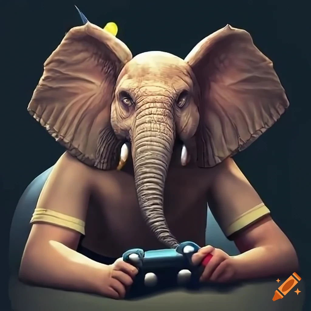 Elephant man playing video games on Craiyon