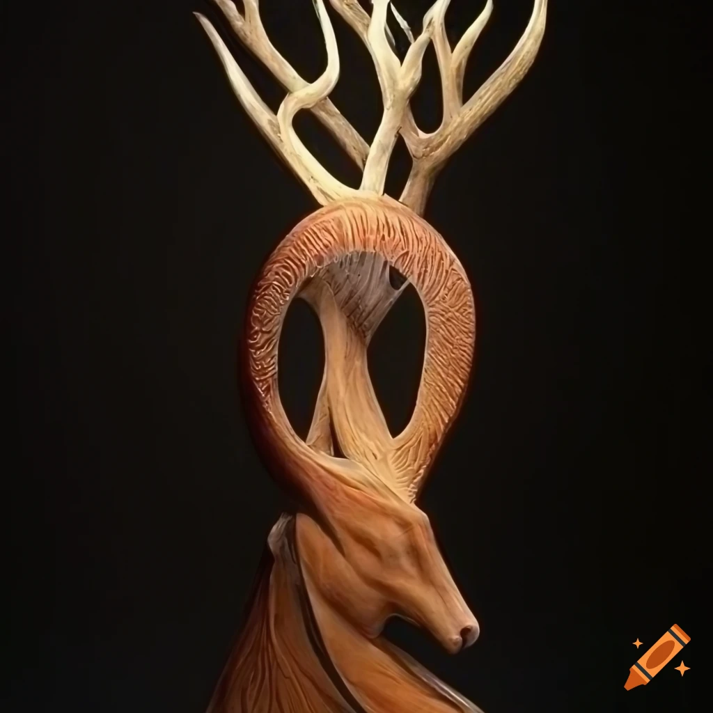 Art sculpture of a forest spirit with antlers on Craiyon