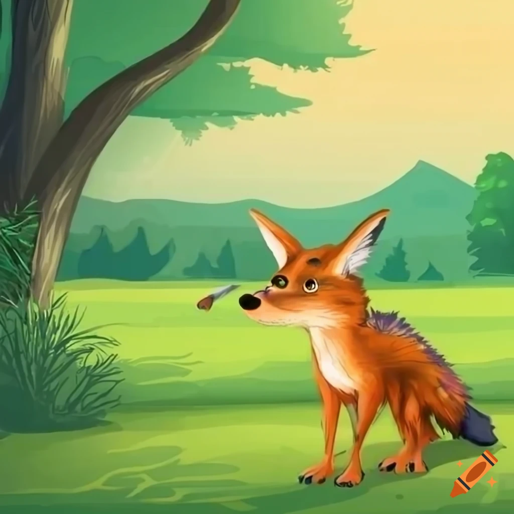 Cartoon jackal daydreaming in a field on Craiyon