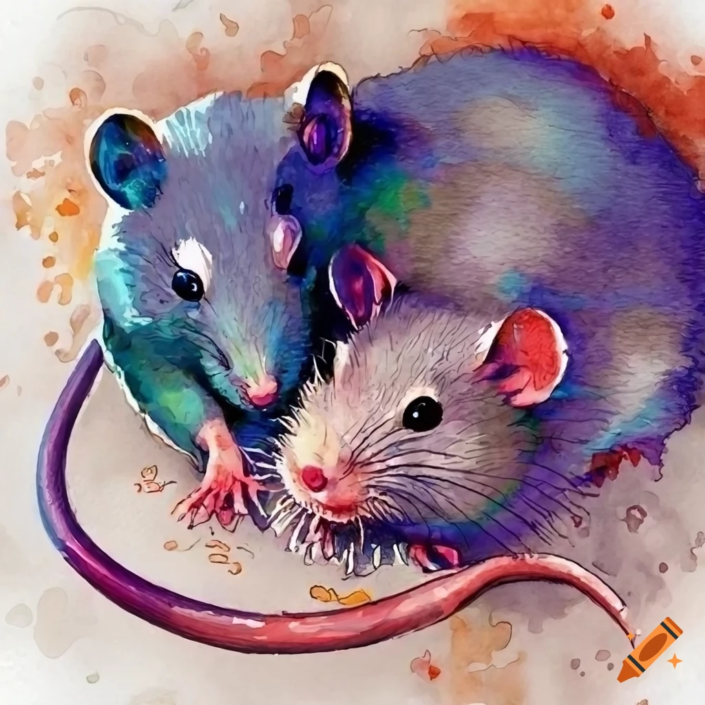 Colorful watercolor illustration of two laboratory rats on Craiyon
