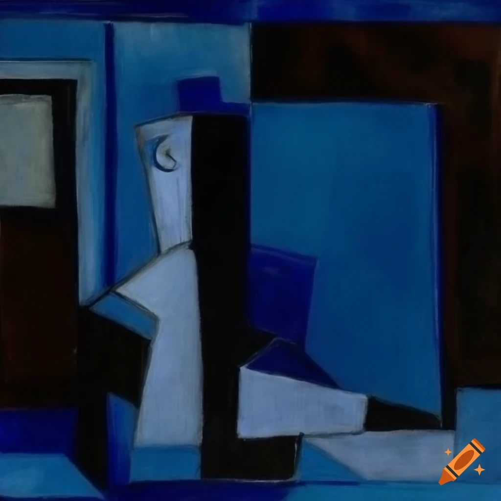 Cubist painting in indigo-black color scheme by Pablo Picasso on Craiyon