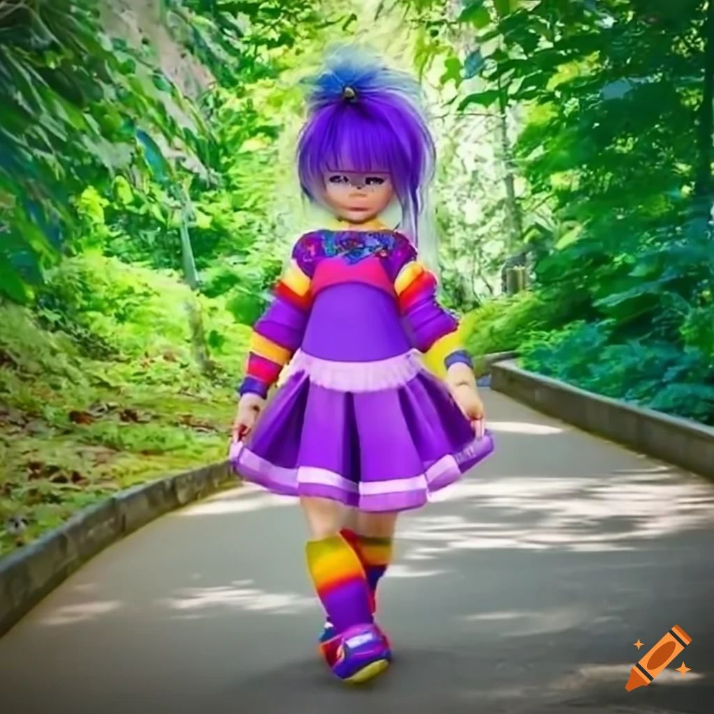 Shy Violet from Rainbow Brite strolling in a beautiful park on Craiyon