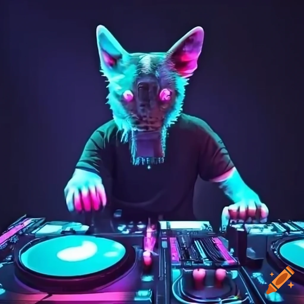 Futuristic animal dj at a rave party on Craiyon