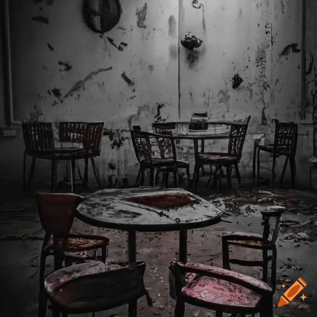 Gloomy abandoned cafe on Craiyon