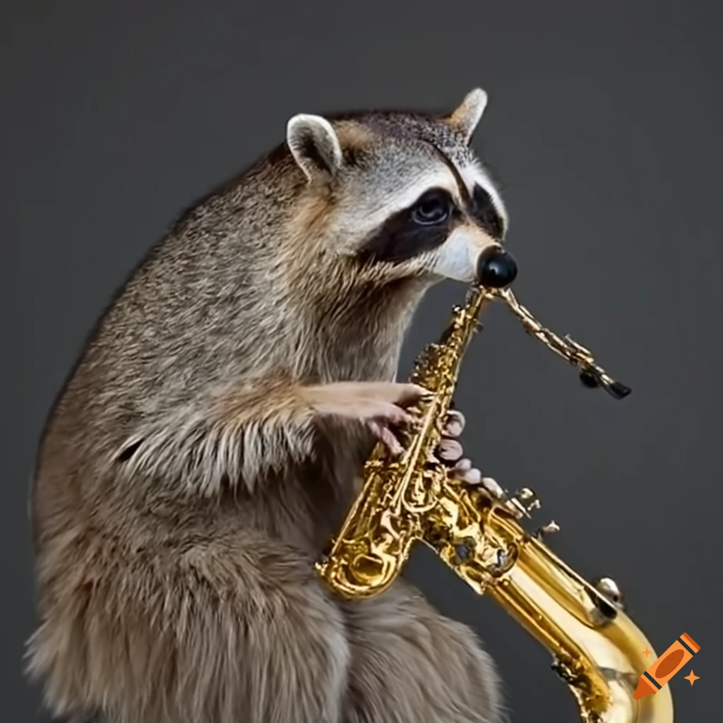 Raccoon playing the saxophone on Craiyon