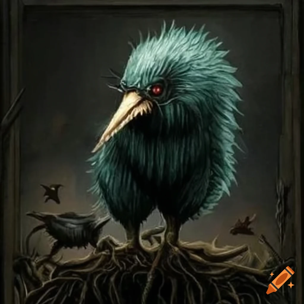 Creepy monster kiwi bird in a dark and sinister fantasy illustration on ...