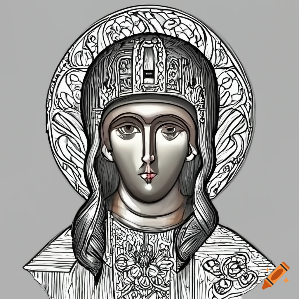 Orthodox icons in sketch-style black and white coloring on Craiyon