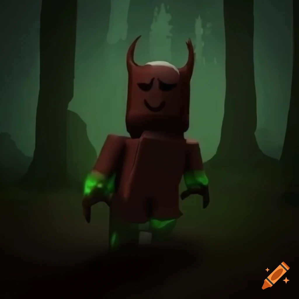 Roblox game thumbnail creature jumping out of a dark forest on Craiyon