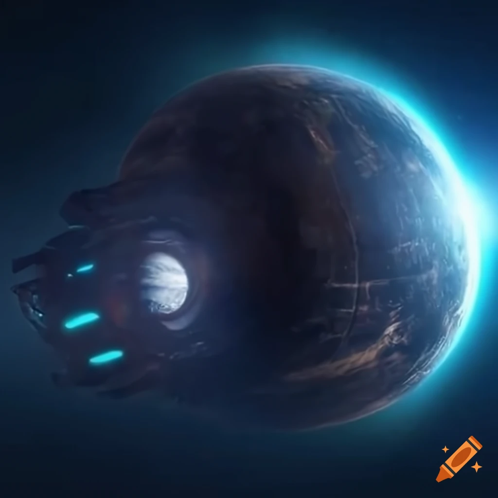 Abandoned 8k sharp alien mech starship in an exotic ringed planet on ...