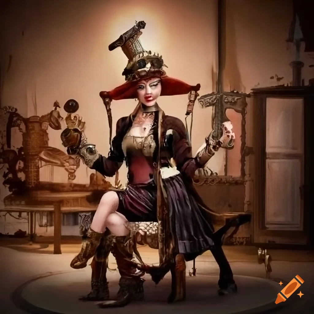 Three stylish sisters in steampunk attire on Craiyon