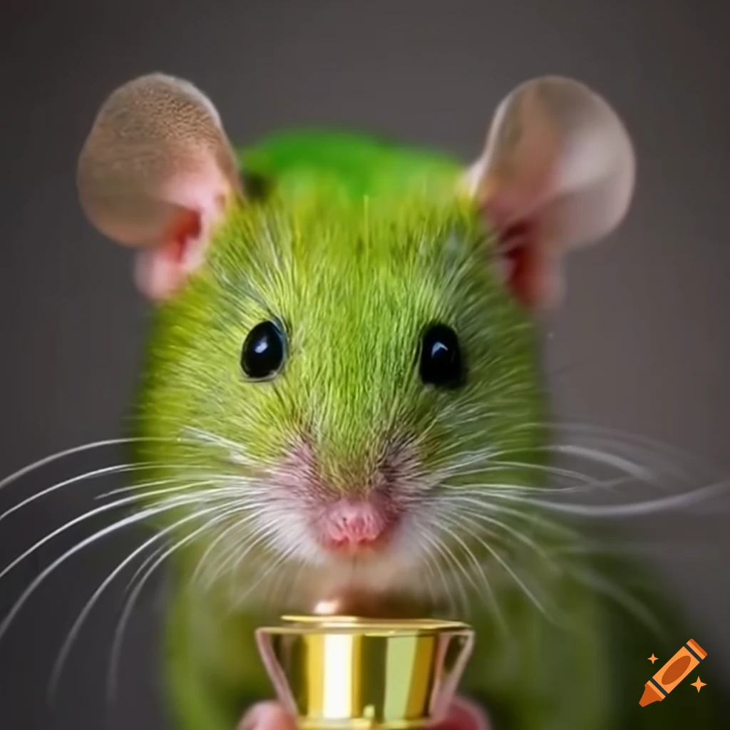 Adorable green mouse with a golden trophy on Craiyon