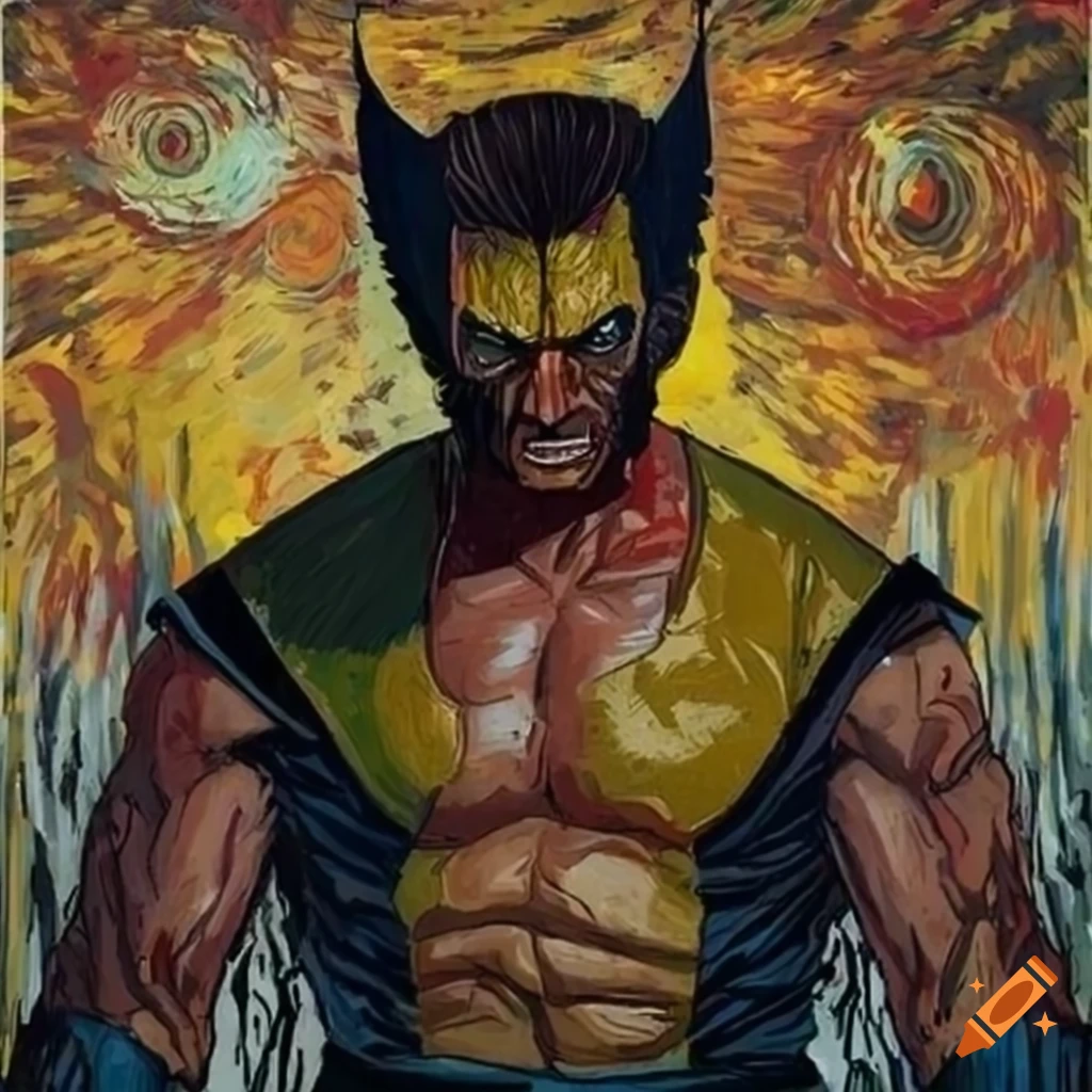 Wolverine em cena de ação no estilo van gogh on Craiyon