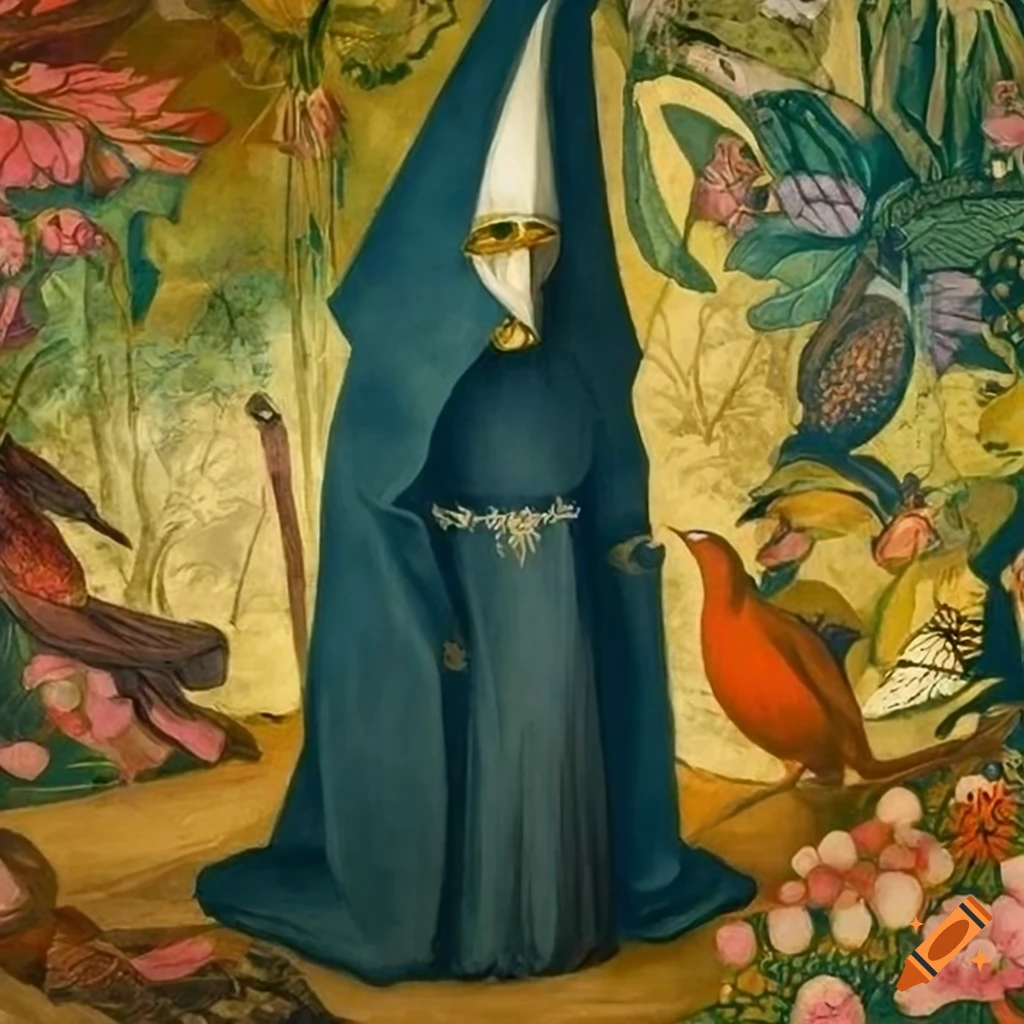 Fine art illustration of catholic penitents from seville in a lush ...