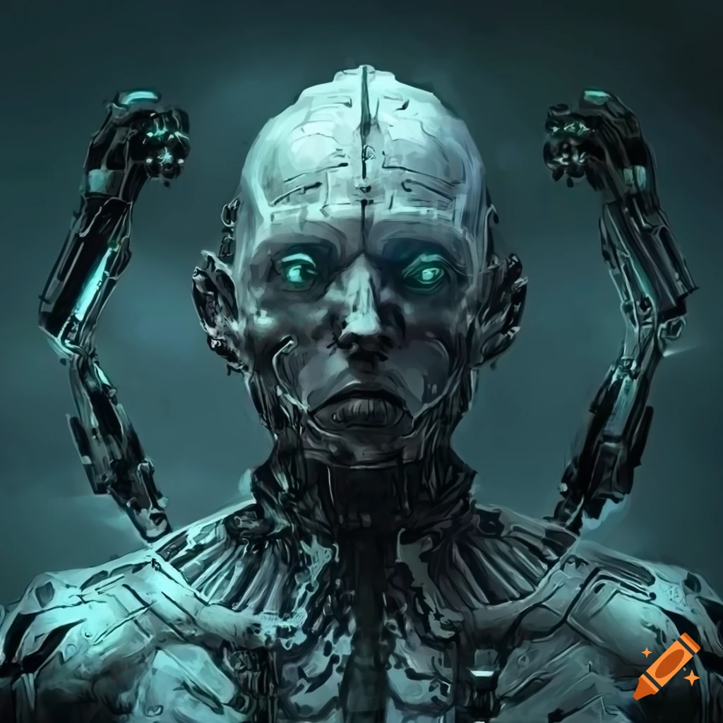 Futuristic sci-fi dystopian post-apocalyptic cyborg cenobite god of ...