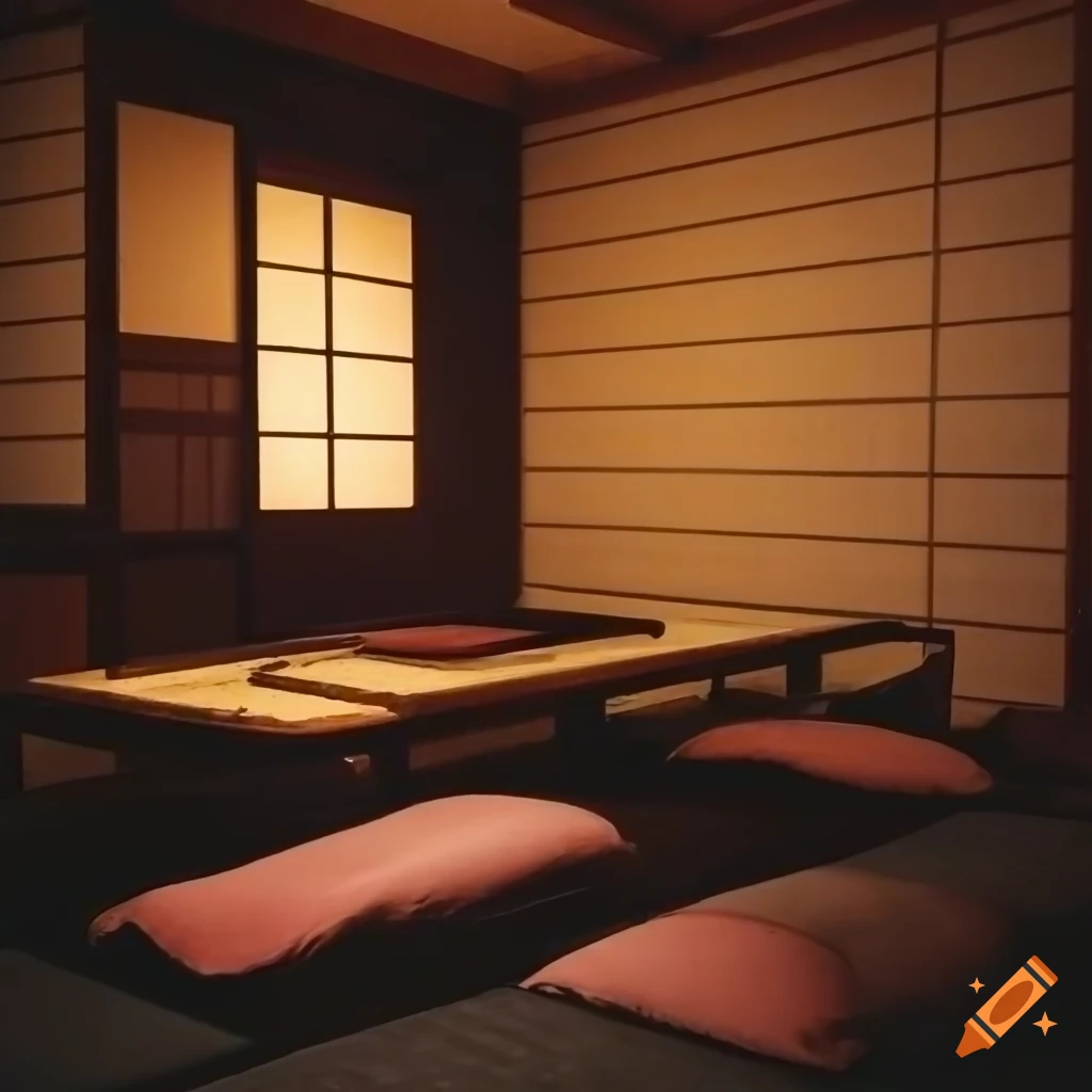 Japanese ryokan room with a liminal space vibe on Craiyon