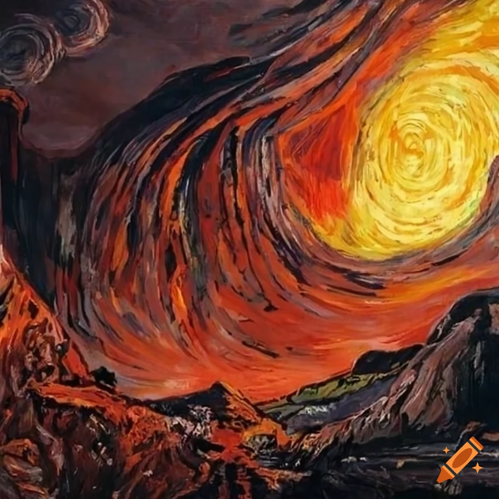 Volcano erupting painted by van gogh on Craiyon