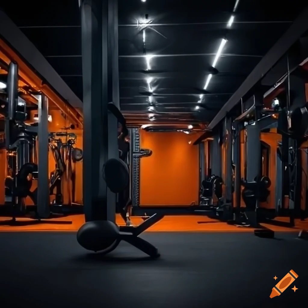 Dark and vibrant orange gym interior on Craiyon