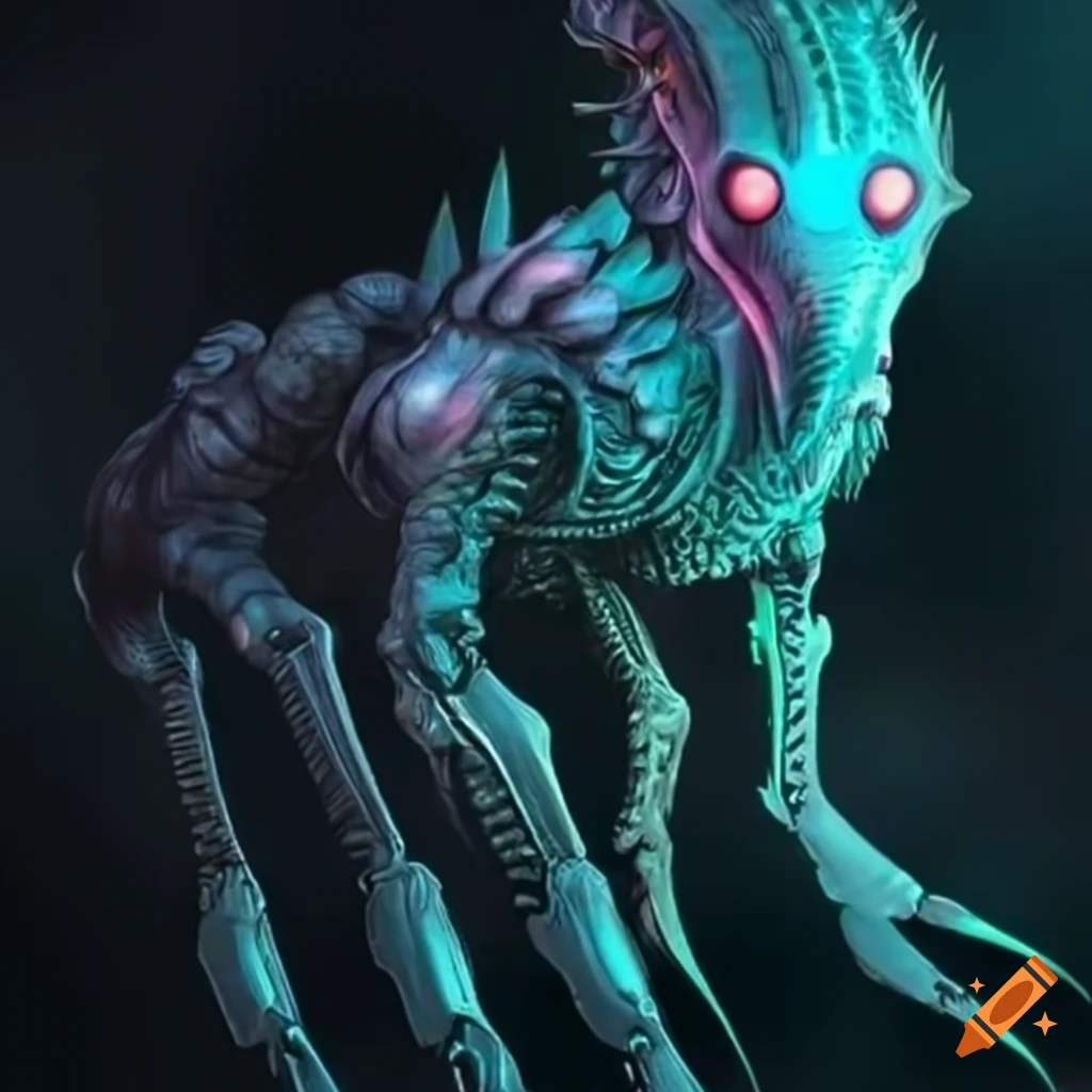 Sleek cybernetic creature with glowing eyes and sharp claws on Craiyon