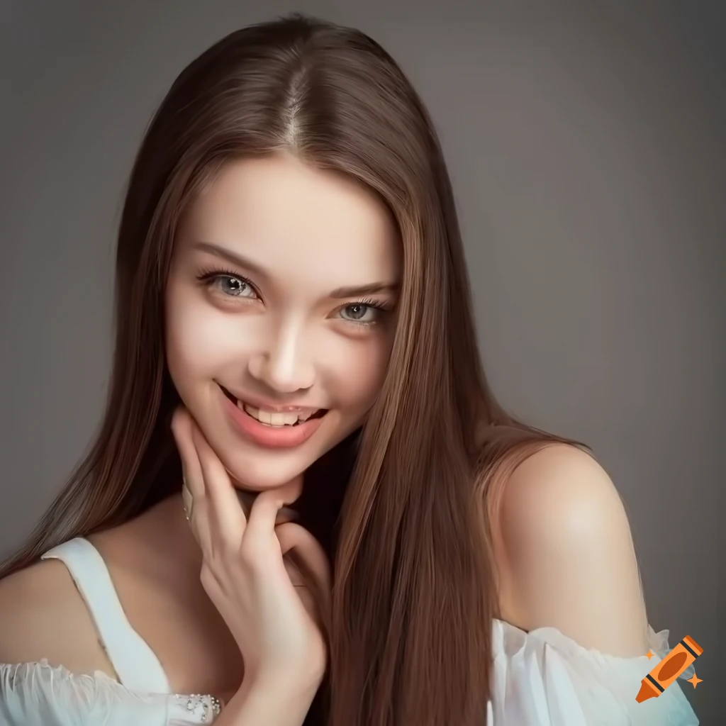Portrait of a youthful woman with a gentle smile and attractive ...
