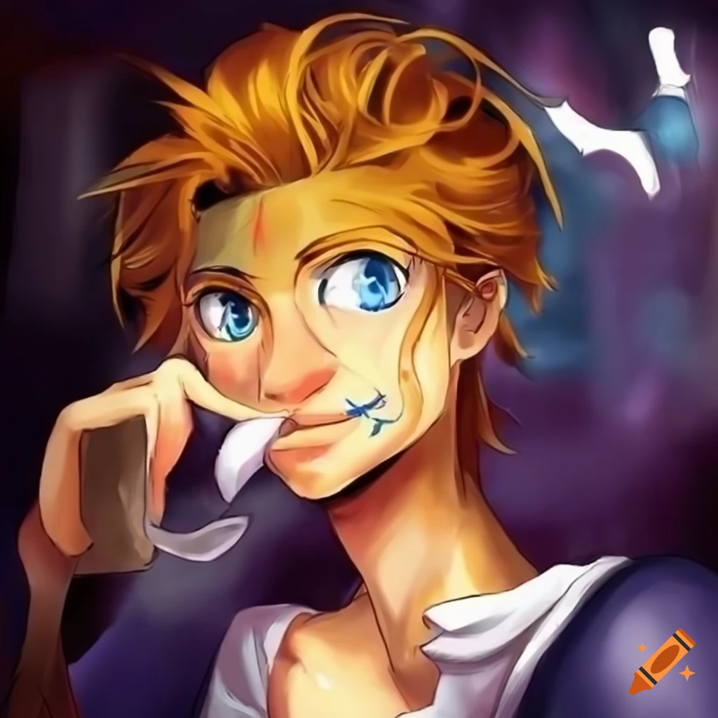 Humanized anime version of a handsome rayman on Craiyon