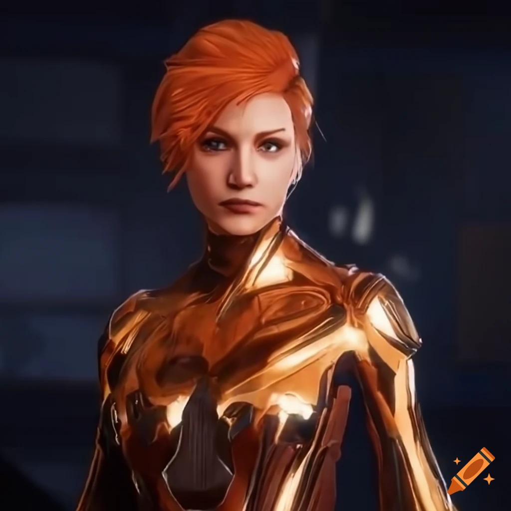 Sci-fi princess in chrome suit with orange hair, unreal engine 5 ...