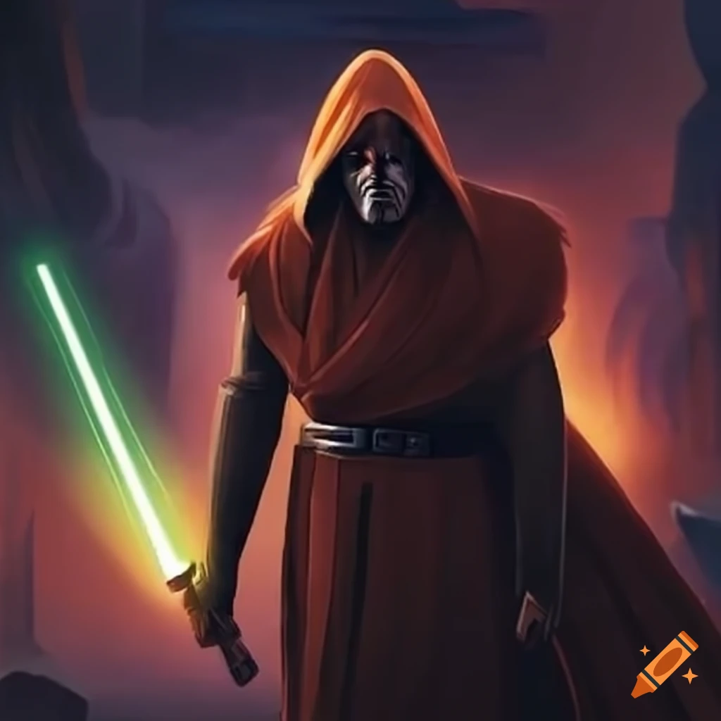 Corellian jedi warrior fighting in the jedi temple shadows on Craiyon