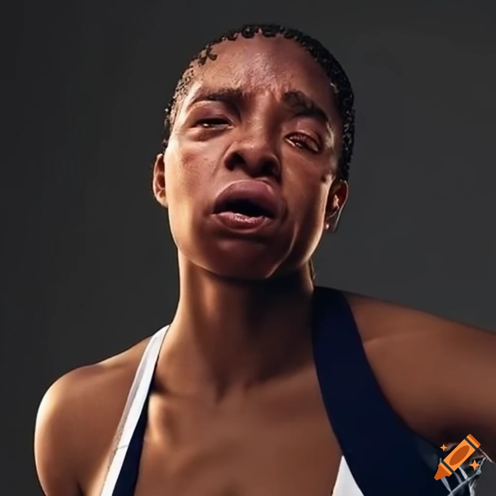 Determined woman boxer showing signs of fatigue and dizziness on Craiyon