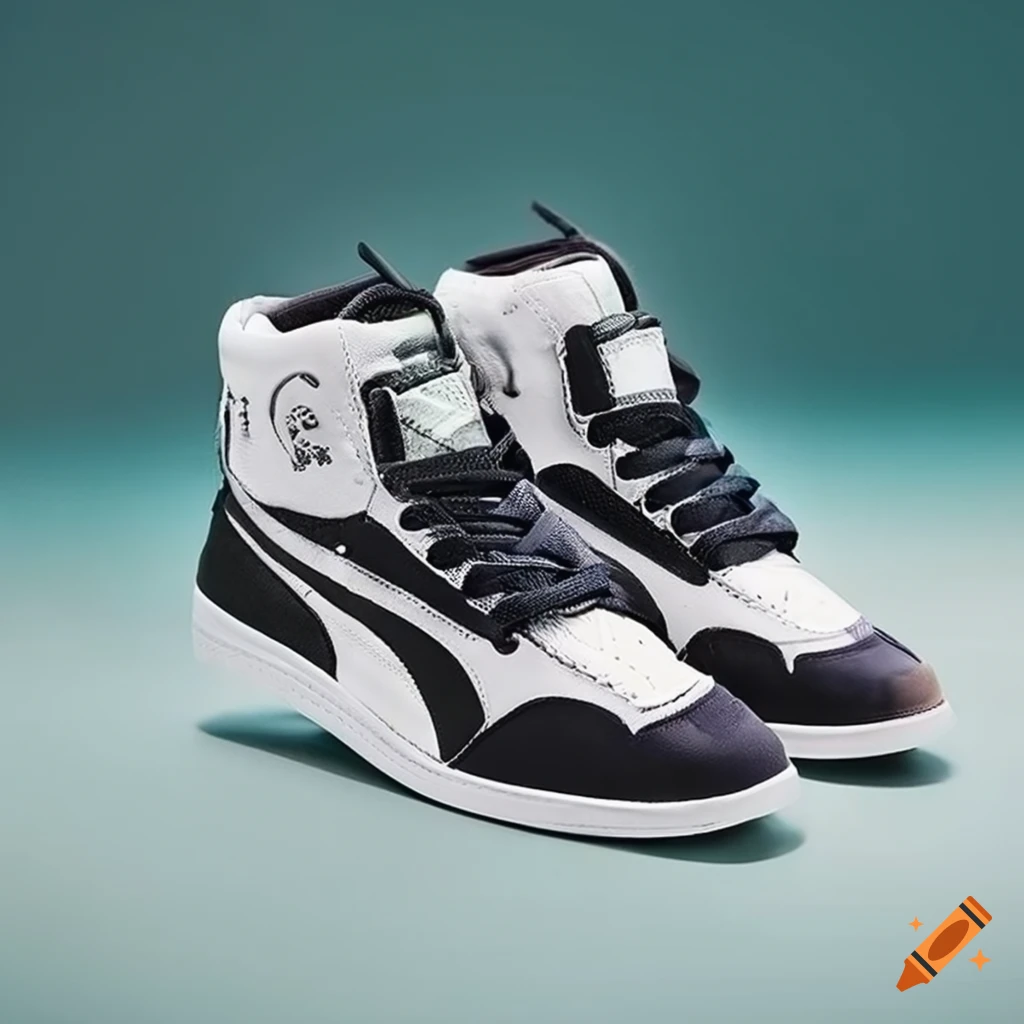 Three-quarter retrofuturistic mid puma sneaker on Craiyon
