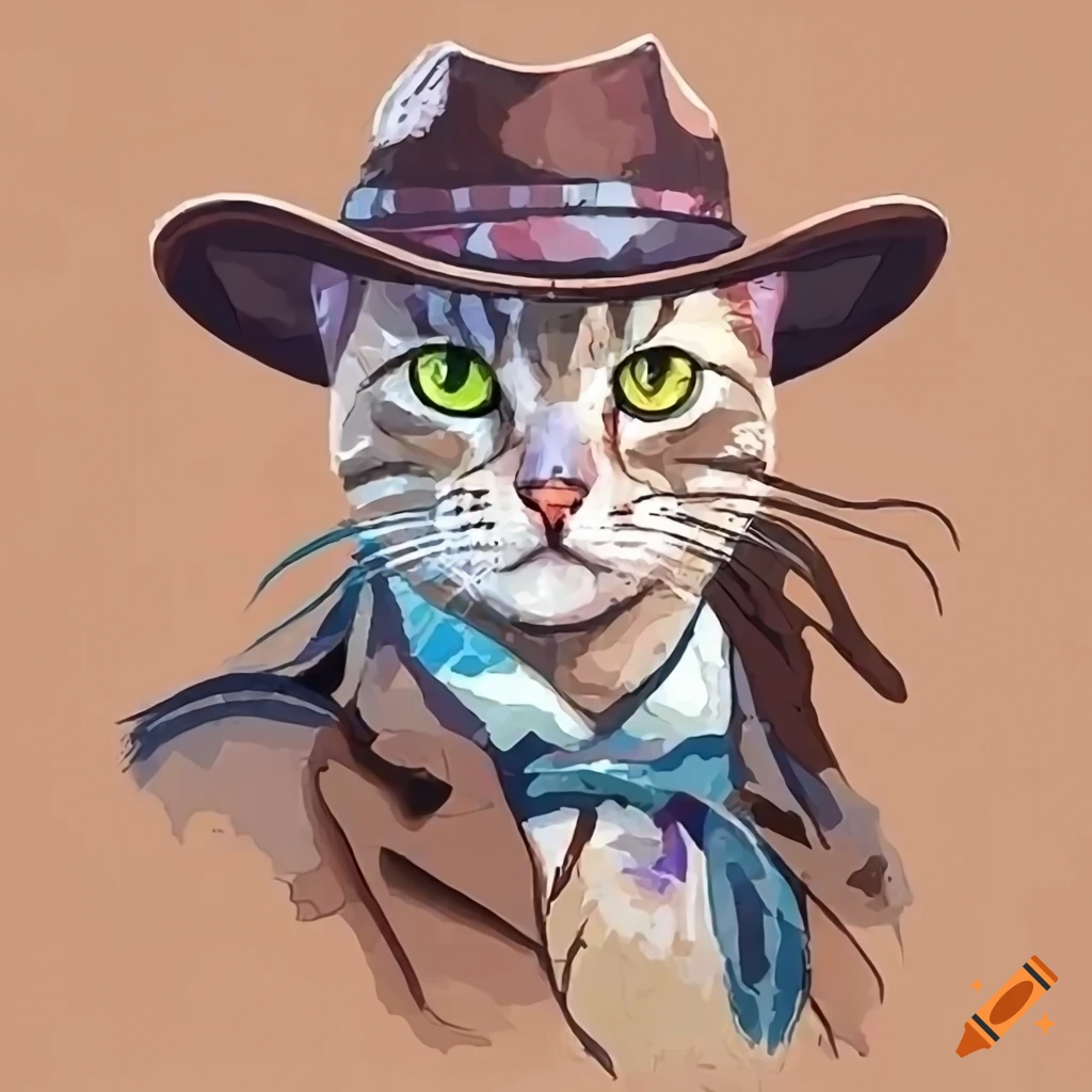 White cat wearing a cowboy hat like in rdr 2 on Craiyon