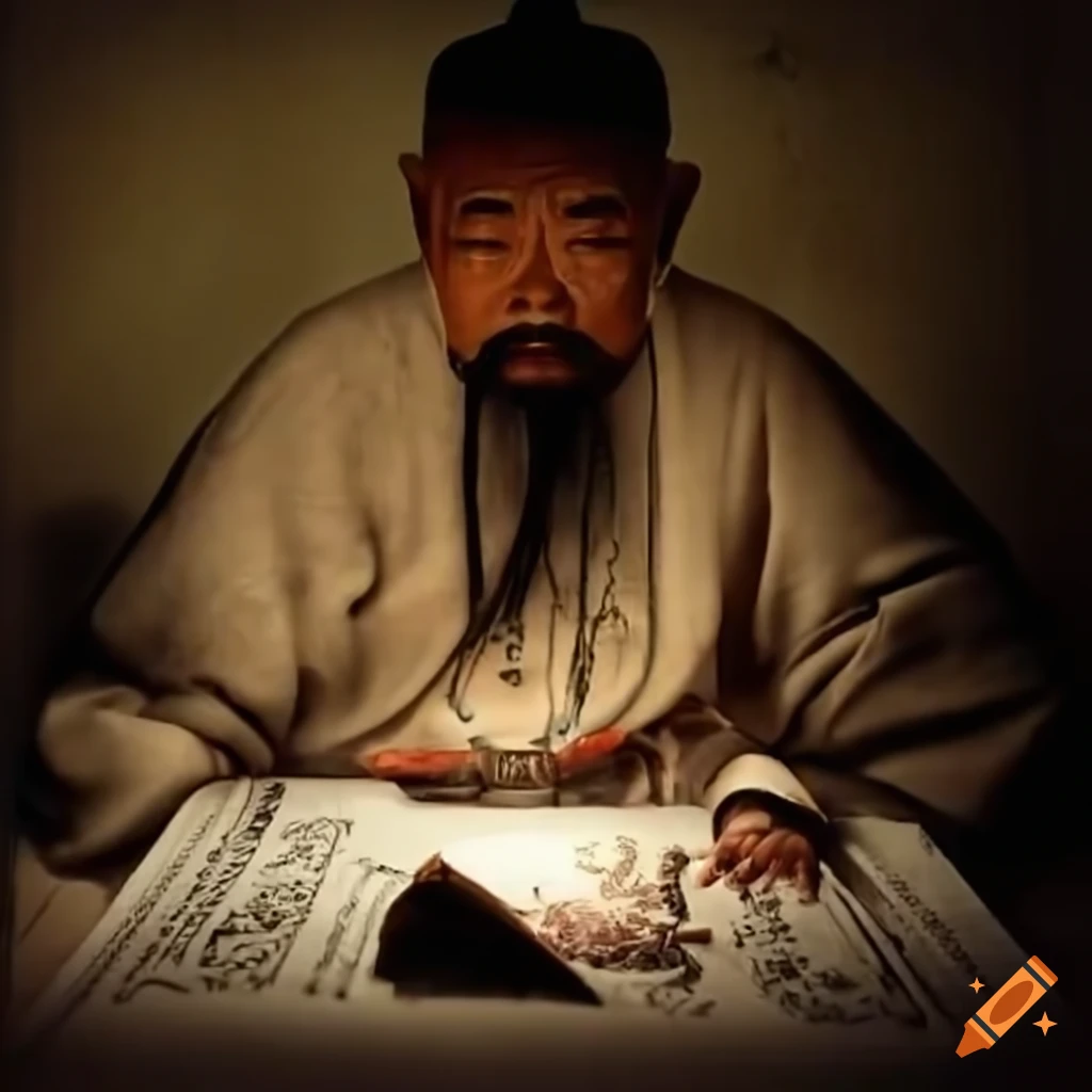 Chinese philosopher giving advice at a table on Craiyon