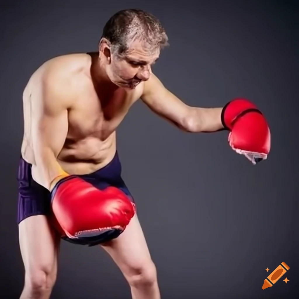 Retro keep fit instructor with boxing gloves and winners trophy on Craiyon