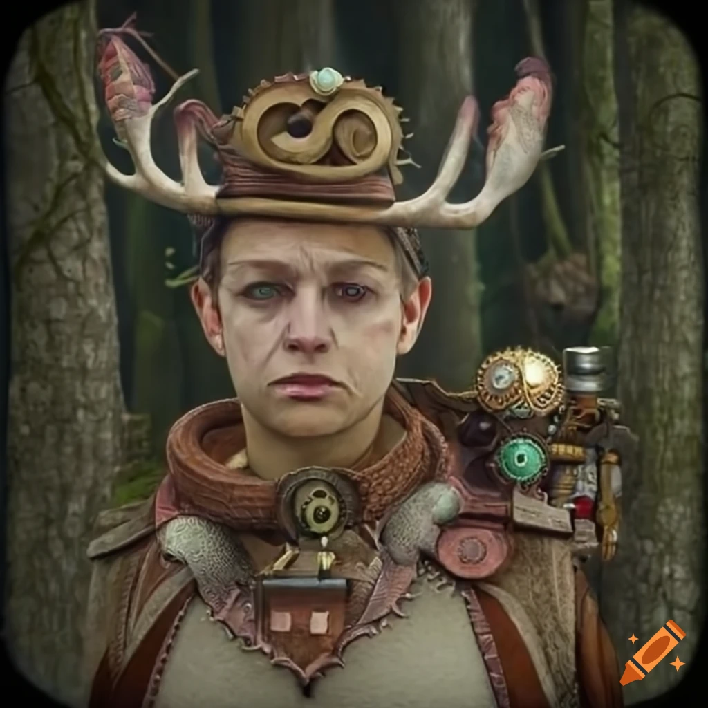 Steampunk forest with extreme hyper realistic details and closeup view ...