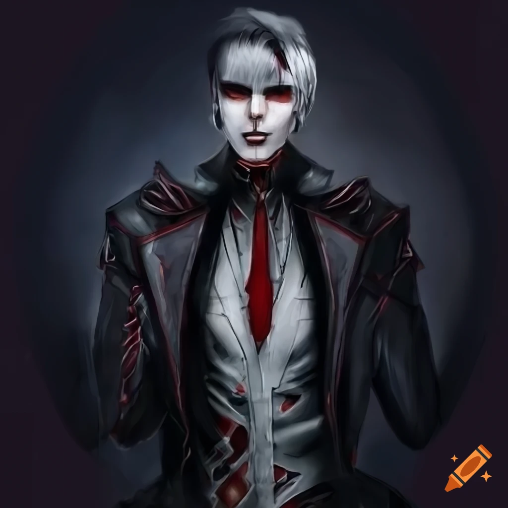 Futuristic male vampire technomancer with black and red rose-trimmed ...