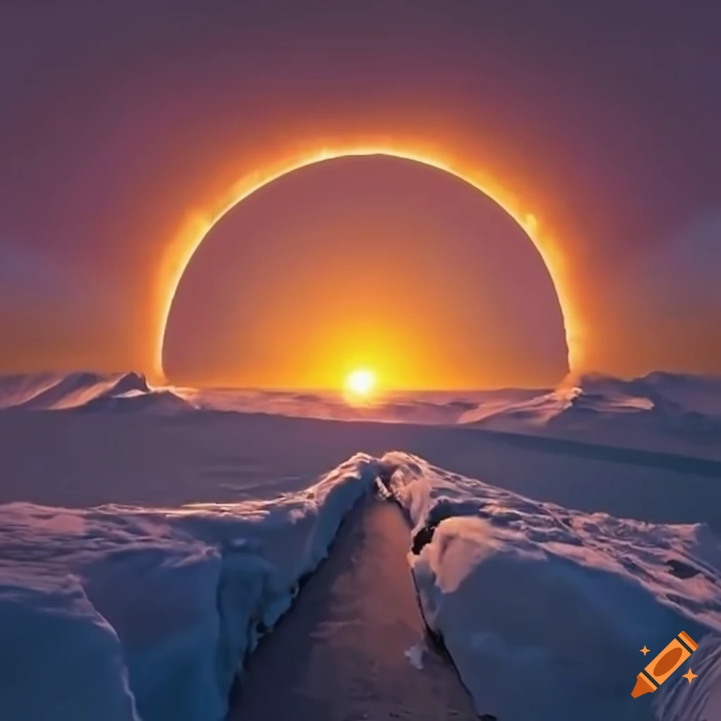 Sun's path through the sky from a mountaintop's perspective on Craiyon