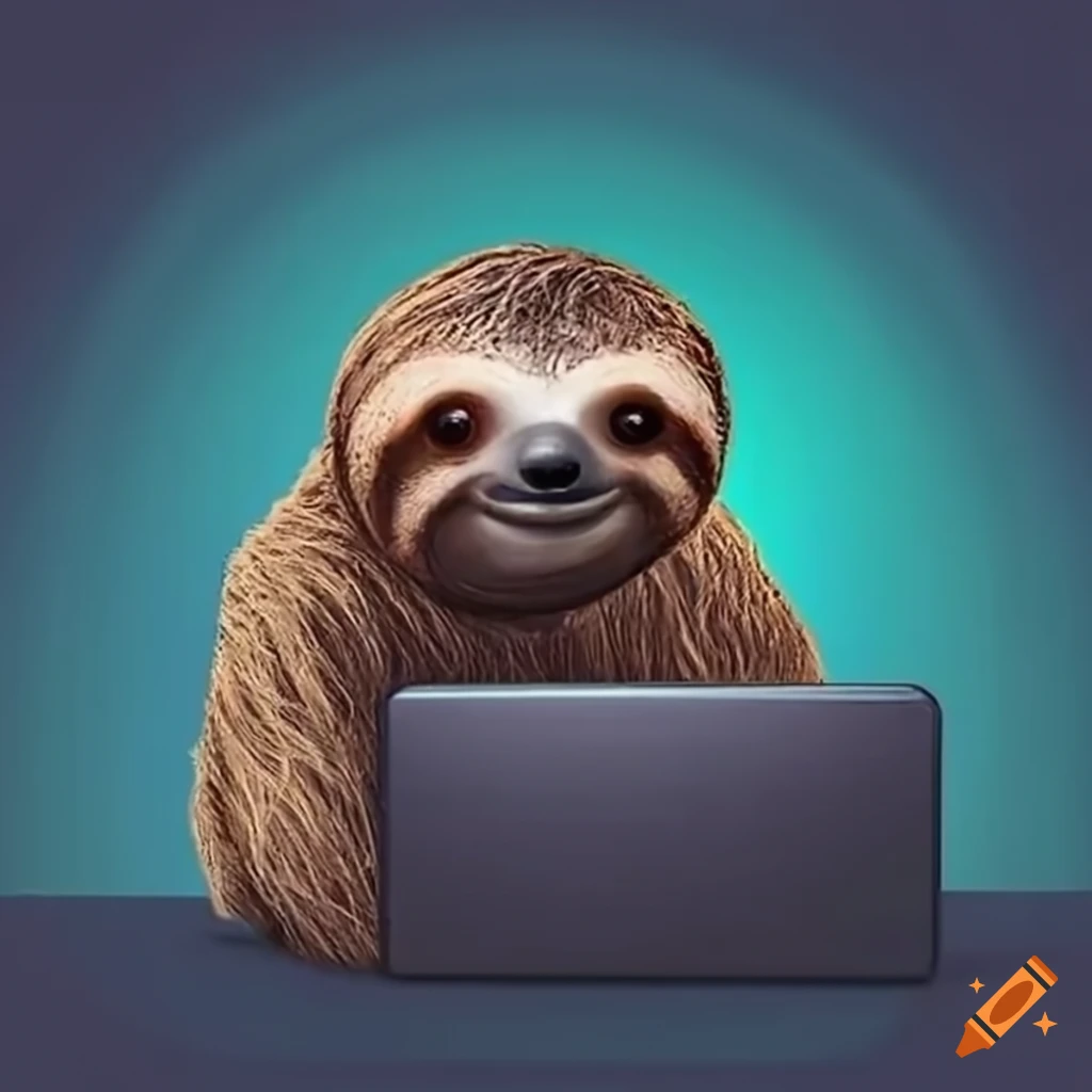 Sloth typing on a computer in a relaxed position on Craiyon