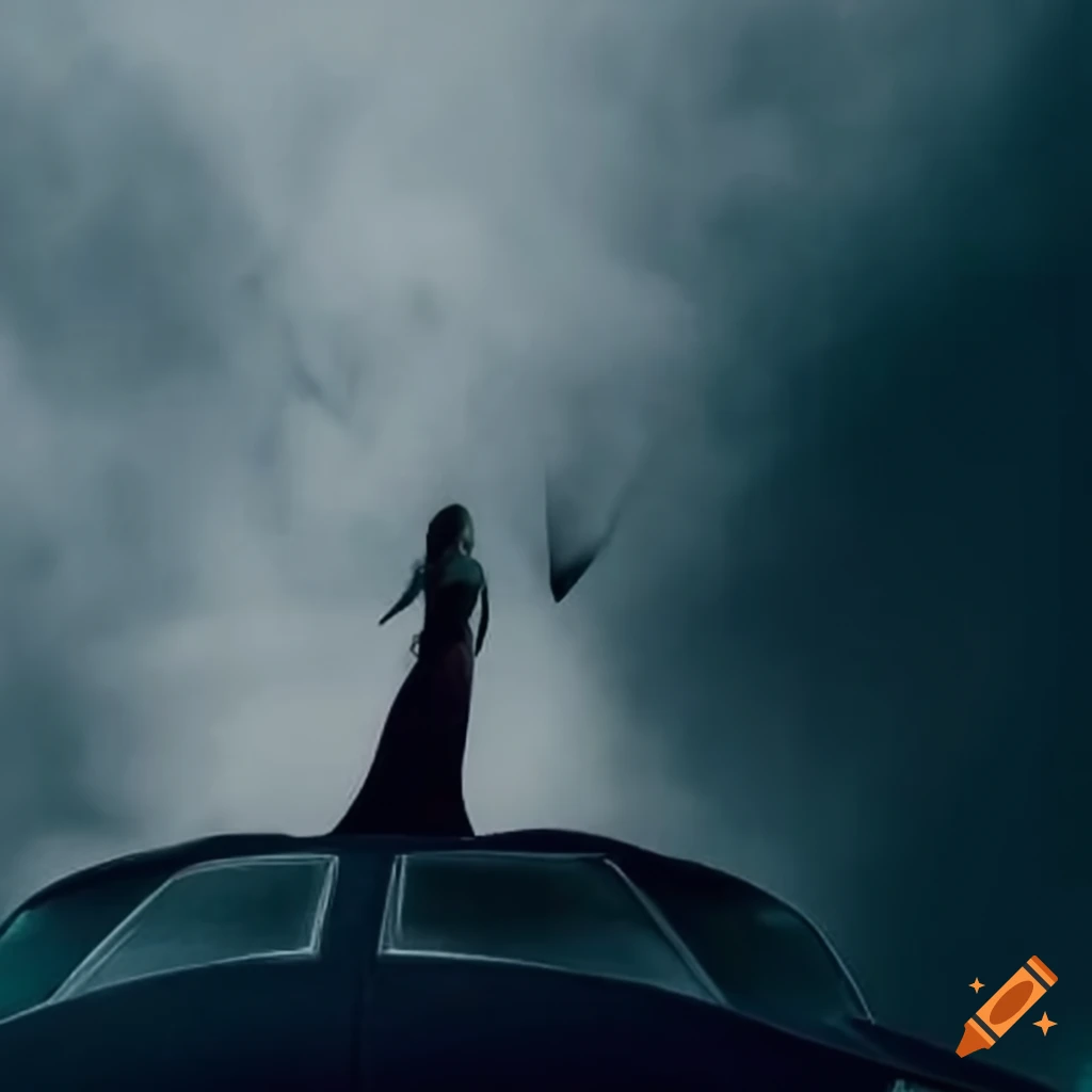 Witch riding on top of an airplane in a photo-realistic art on Craiyon