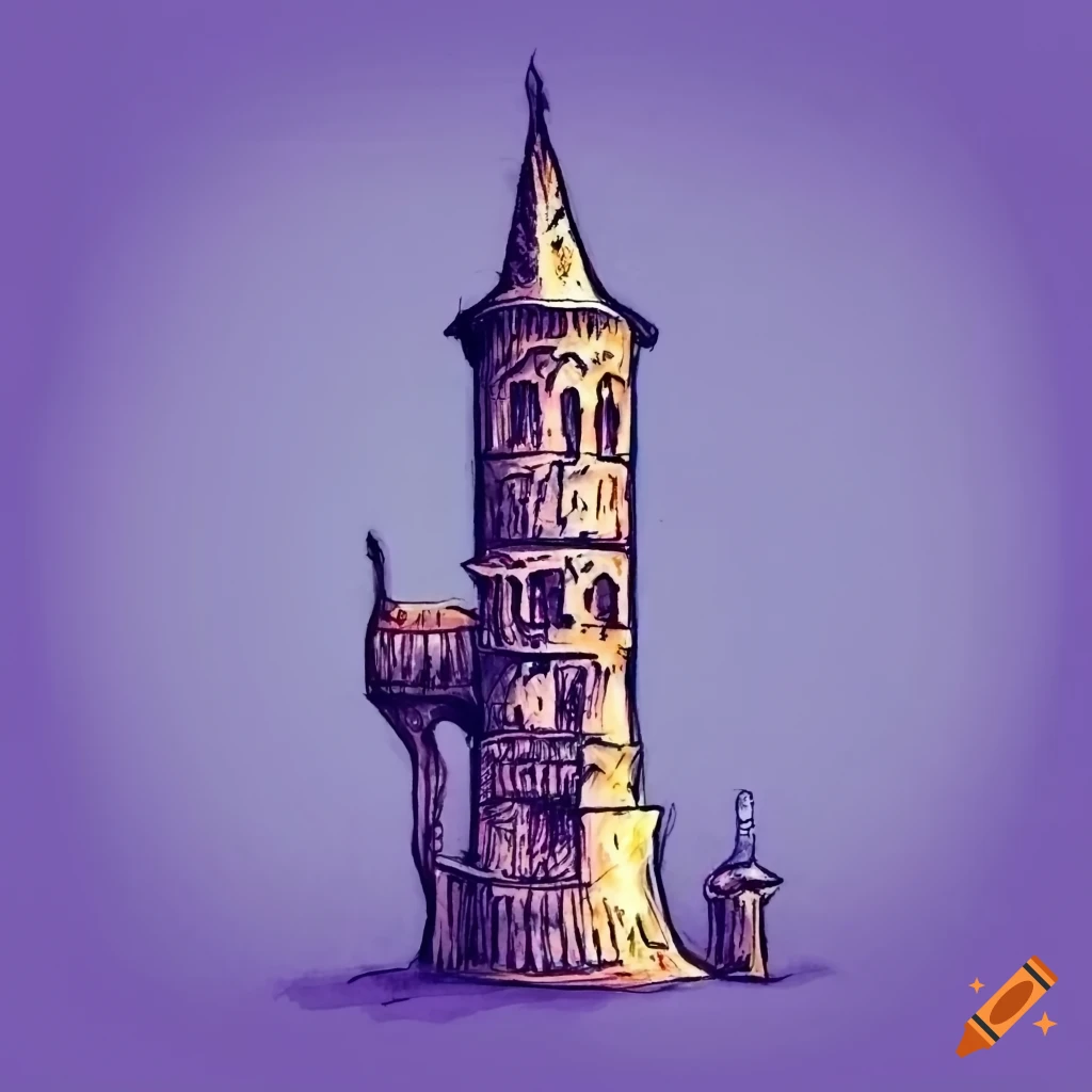Line illustration of a wizard's tower on Craiyon