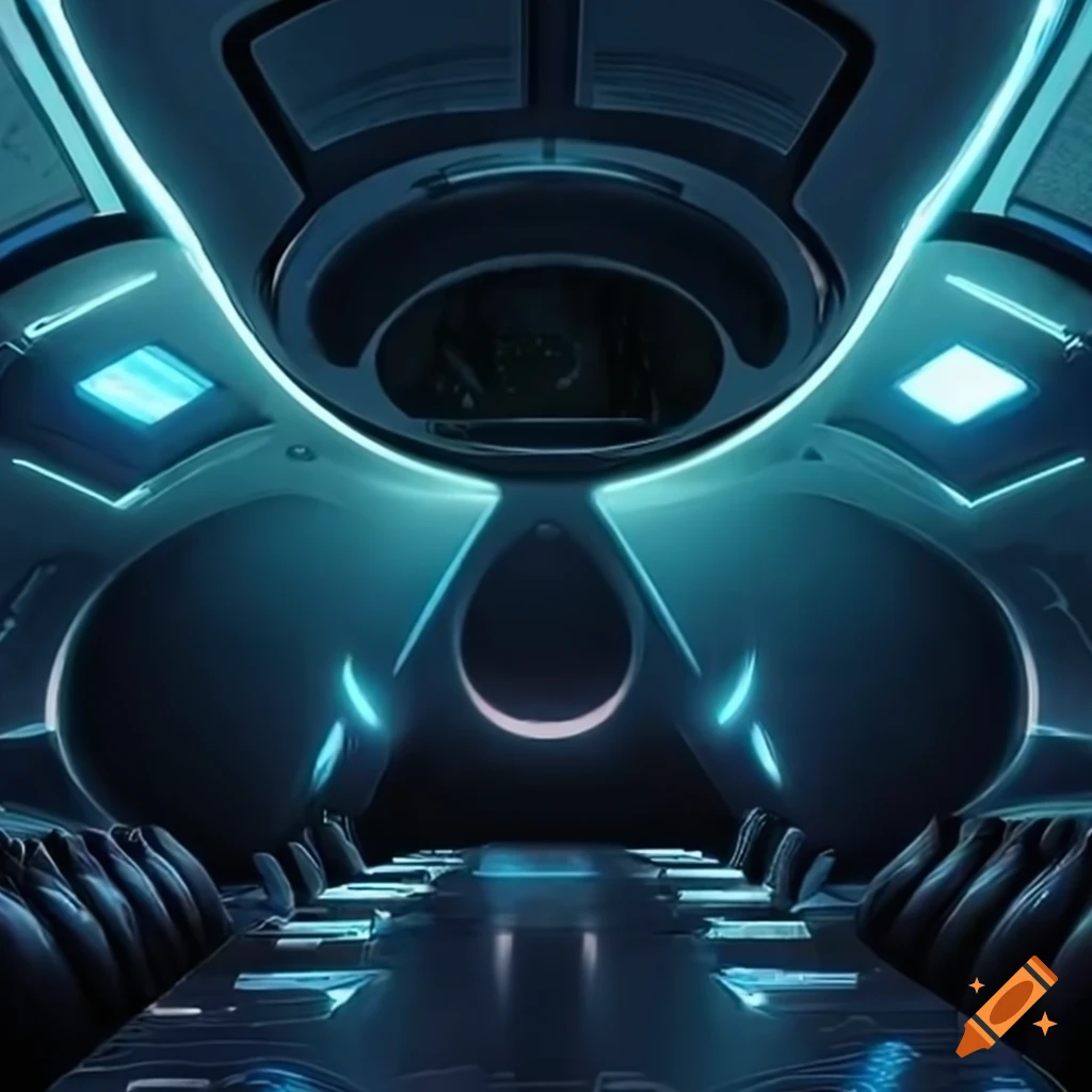 Futuristic aliens having a discussion in a spaceship conference room on ...