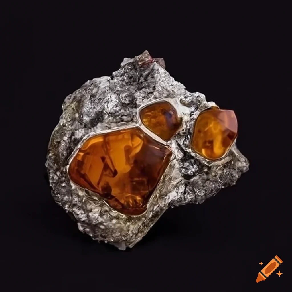 Exotic silver metal tank with amber crystal cracks on Craiyon