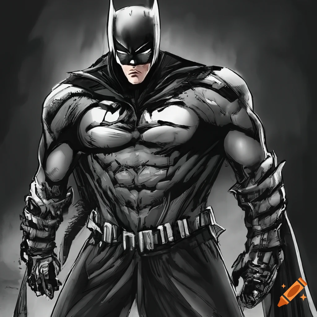Nihei Manga Style Batman concept art in black and white on Craiyon