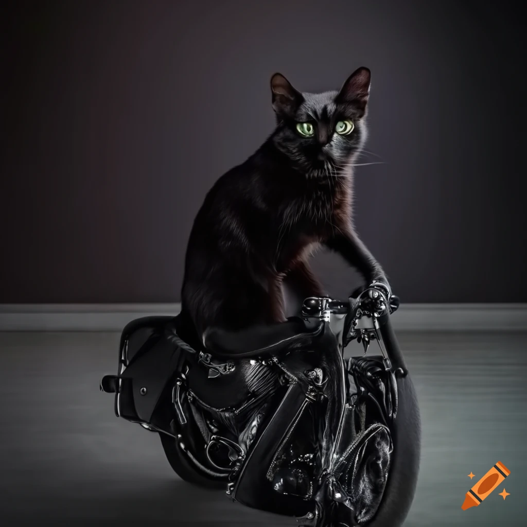 Elegant black cat riding a harley davidson bike on Craiyon