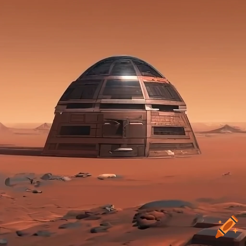 Abandoned 8k sharp alien starship in the martian plains on Craiyon