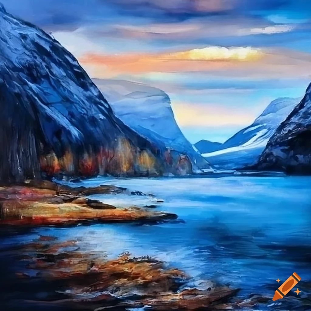 Norwegian landscape in semi realistic watercolor painting on Craiyon