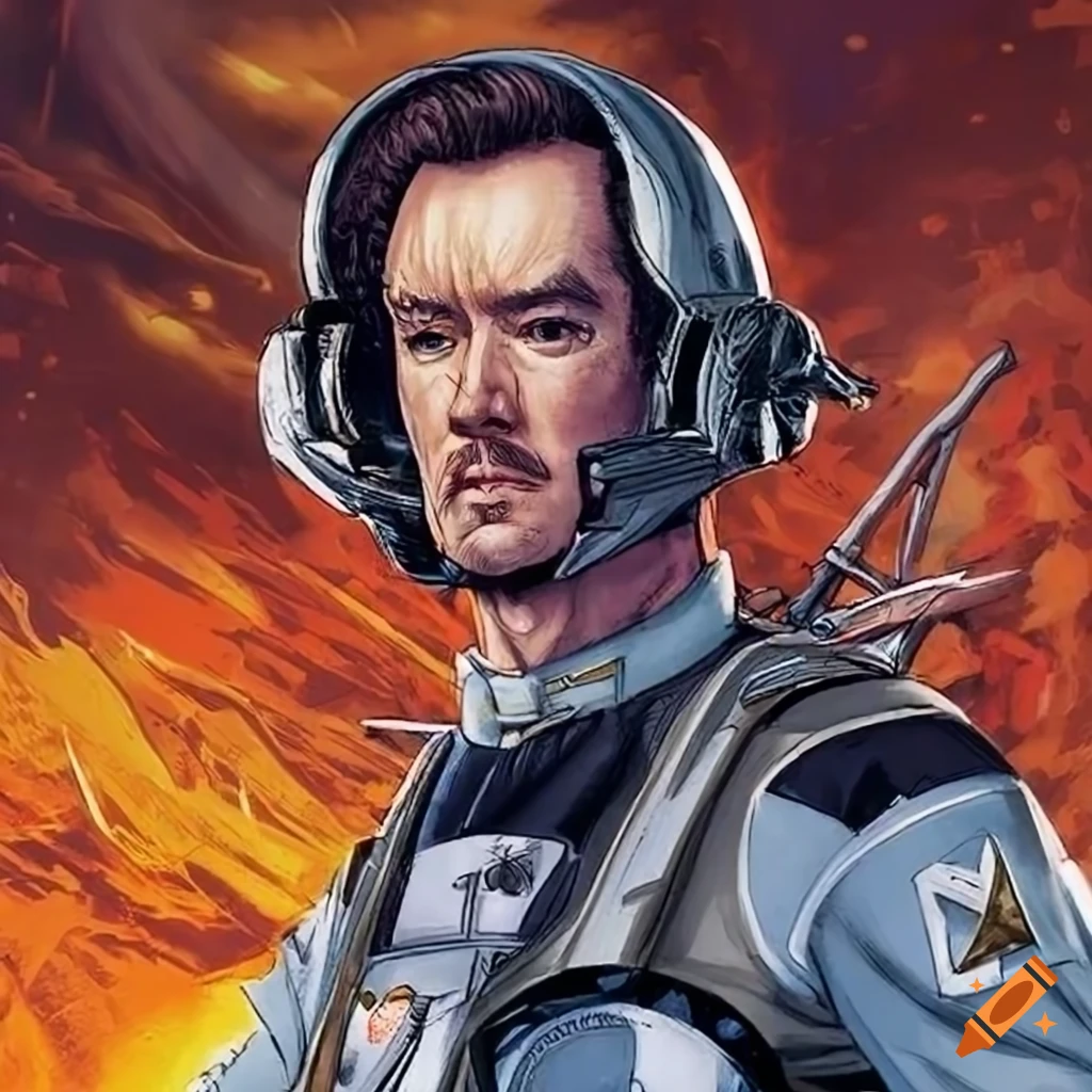 X-wing fighter pilot in silver uniform crash landing on vibrant alien ...