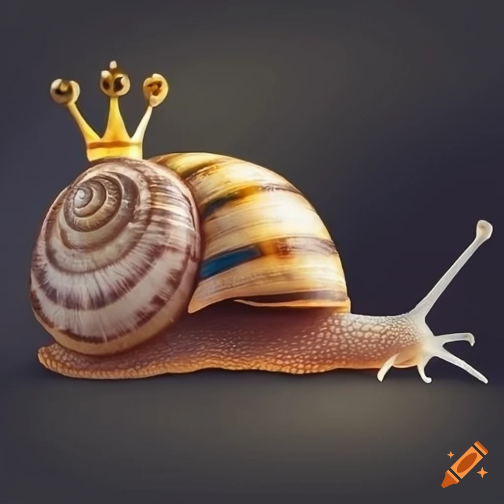 Smiling snail wearing a king crown on Craiyon