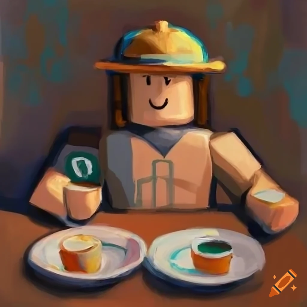 Roblox avatars dining at a cafe, sipping coffee and eating muffins on ...